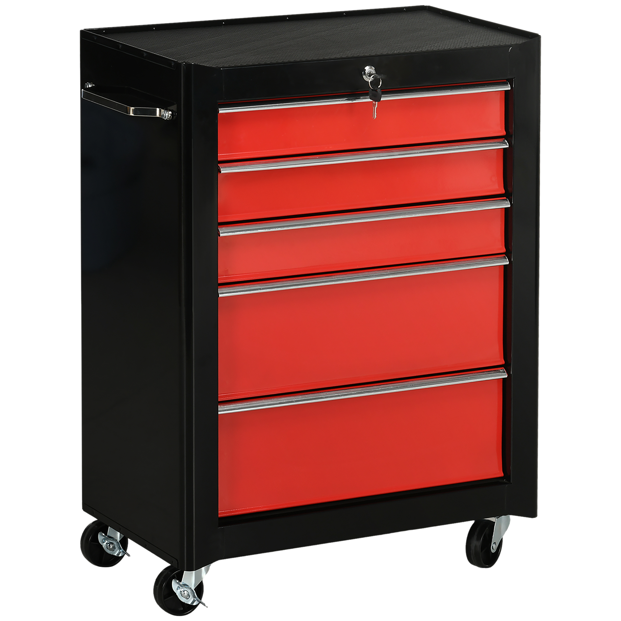HOMCOM 5-DRAWER LOCKABLE Steel Tool Storage Cabinet Wheels Handle 2 ...