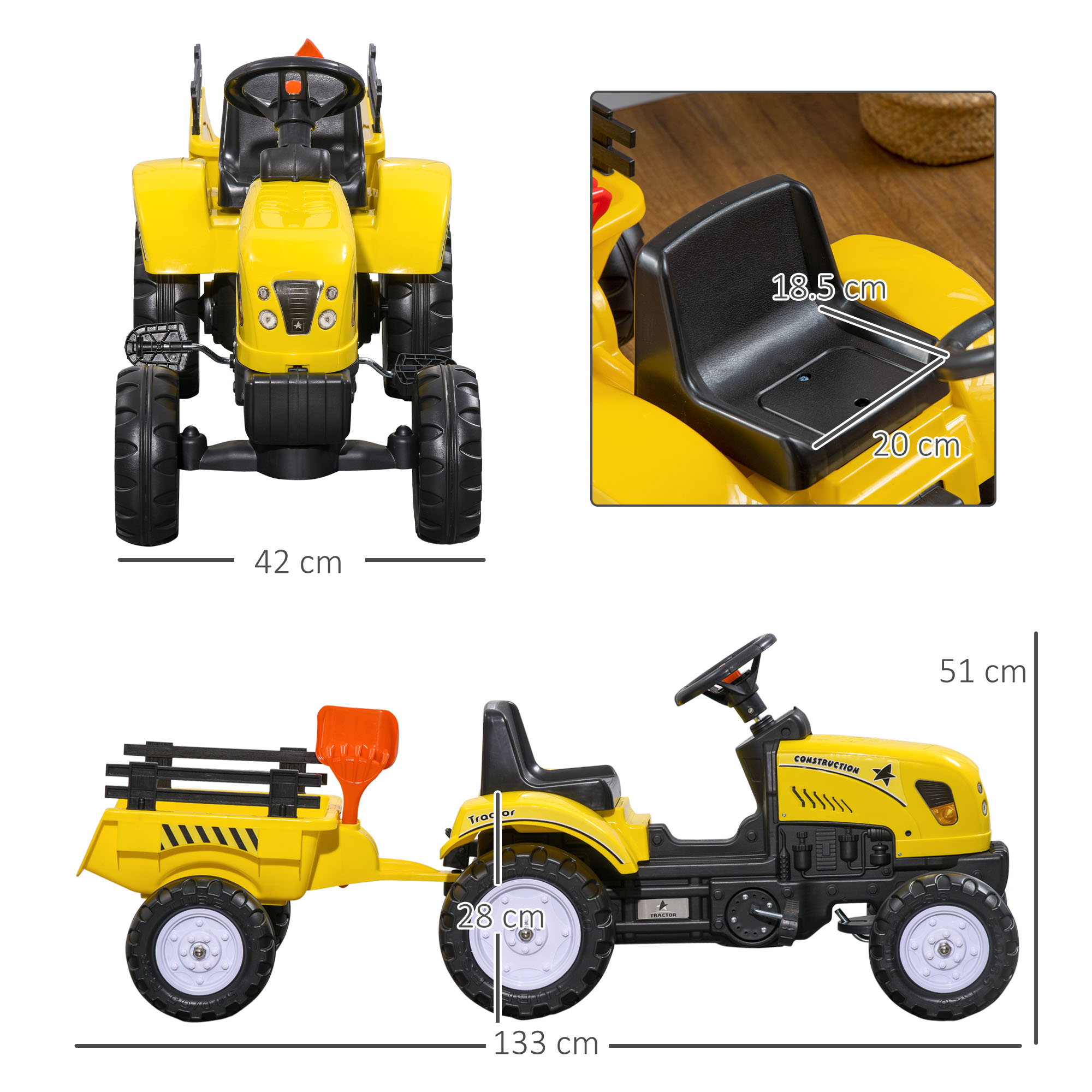 HOMCOM PEDAL GO Kart Ride on Tractor with Shovel & Rake Four Wheels ...